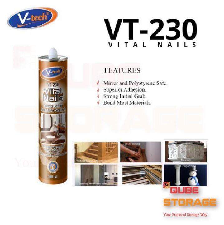 V-Tech VT-230 Vital Nails Construction Adhesive Sealant Wainscoating X Bond Max Bond 300ML Brown ...