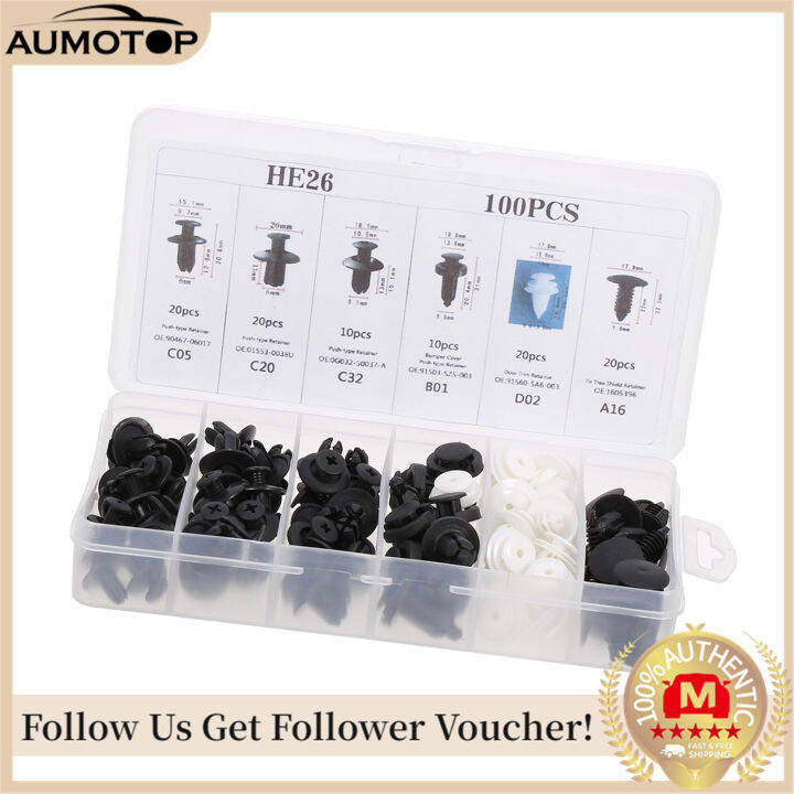 [100Pcs]Car Body Plastic Push Retainer Pin Rivet Fasteners Trim ...