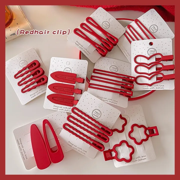 MEIMU กิ๊บติดผมสีแดงปีใหม่กิ๊ฟติดผม MODE Korea ใหม่12ชิ้น/ชุดสำหรับ ...