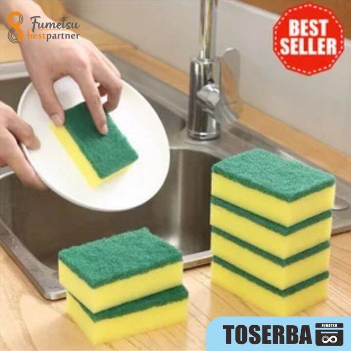 Spons Cuci Piring / Sponge Busa Cuci Piring Warna HIjau Kuning 2 Sisi ...
