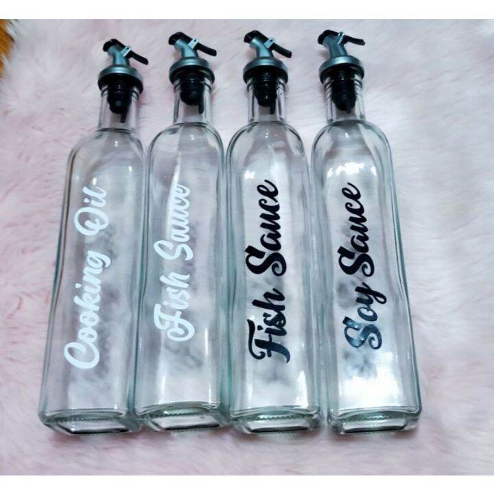 Condiments Glass Bottle 500ml dispenser with flip cup and LABEL 1pc ...