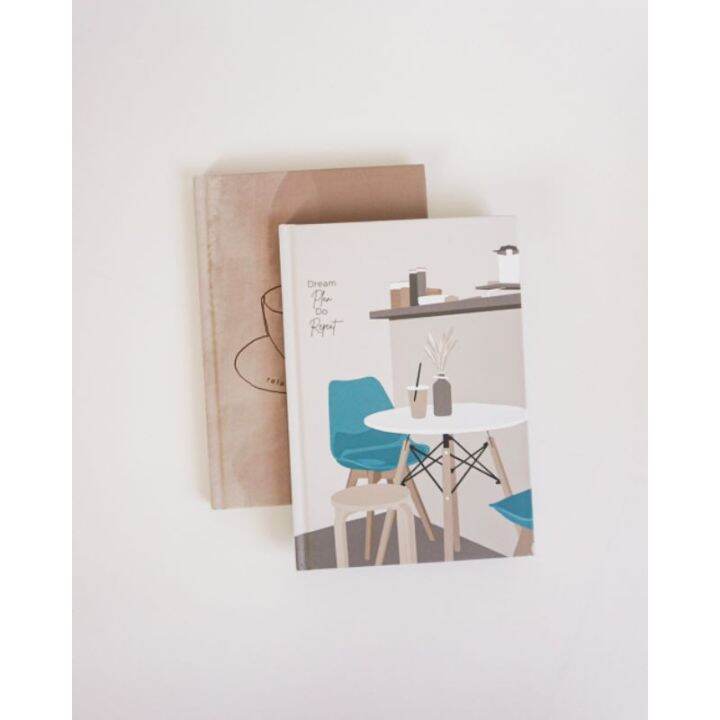 notebook Minimalist Undated Planner with Coffee Cafe Illustration Cover ...