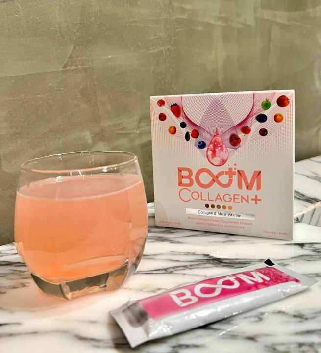 BOOM Collagen+ บูมคอลลาเจนไดเปปไทด์ และไตรเปปไทด์ 1 กล่องมี 14 ซอง ...