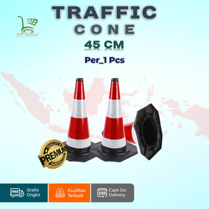 KERUCUT LALU LINTAS / TRAFFIC CONE SAFETY / KERUCUT PEMBATAS JALAN TRAFFIC CONE 45CM PVC TEBAL ...