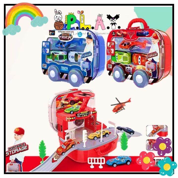 PLAY Portable Truck & Car Storage Bag Kids Police Car Race Car Track ...
