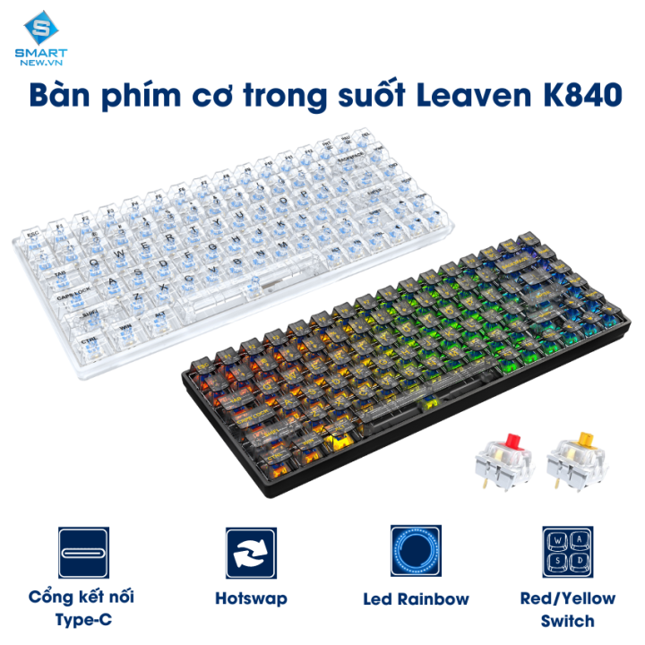 Bàn phím cơ trong suốt K840 Red Switch 84 phím - LED RGB - chống nước | Lazada.vn
