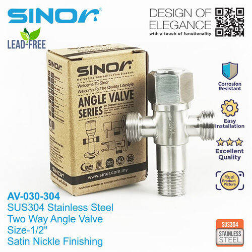 AV-030-304 SUS304 STAINLESS STEEL TWO WAY ANGLE VALVE Bathroom Hand ...