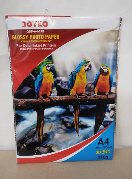 Kertas Foto Glossy Ketebalan 210 gsm Ukuran A4 | 1 pack isi 20 lembar Kertas Foto A4 210 gsm ...