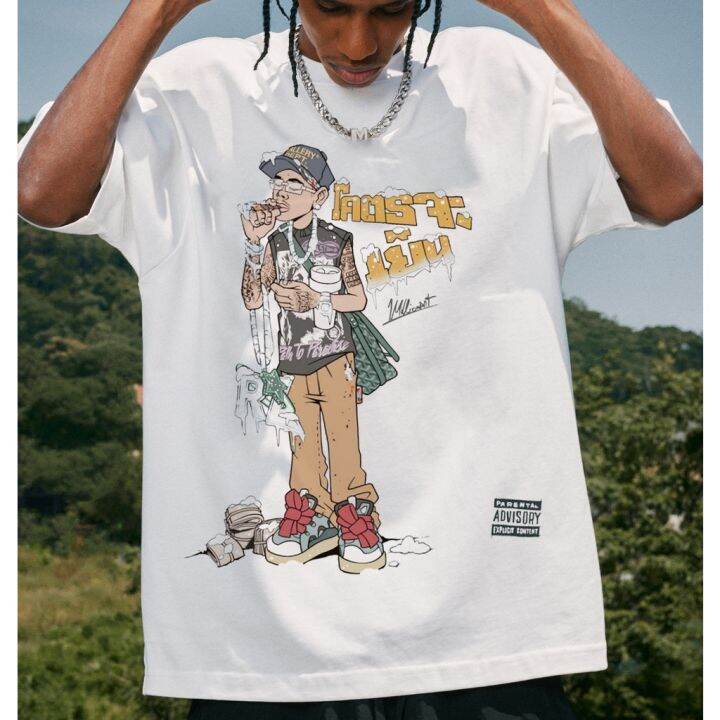 เสื้อยืดคุณภาพดี New แร็ปเปอร์ 1mill เทรนด์สีขาวเสื้อยืดสบายระบายอากาศ ...