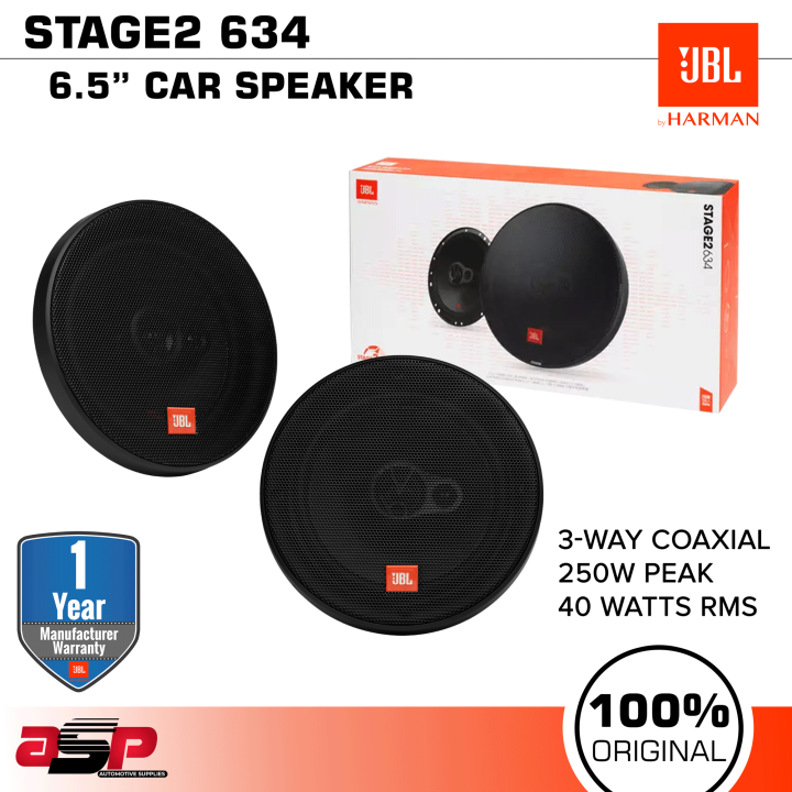 JBL STAGE2 634 6.5" 3-Way Coaxial Speaker 40watts Peak Power : 250W watts rms Genuine Car ...