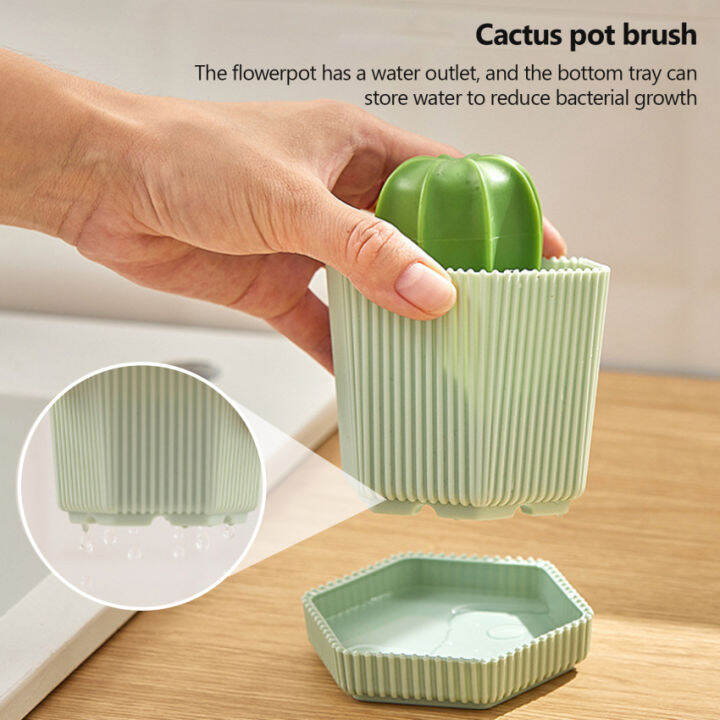 1pc Cactus Shaped Cleaning Brush With Handle And Storage Stand ...