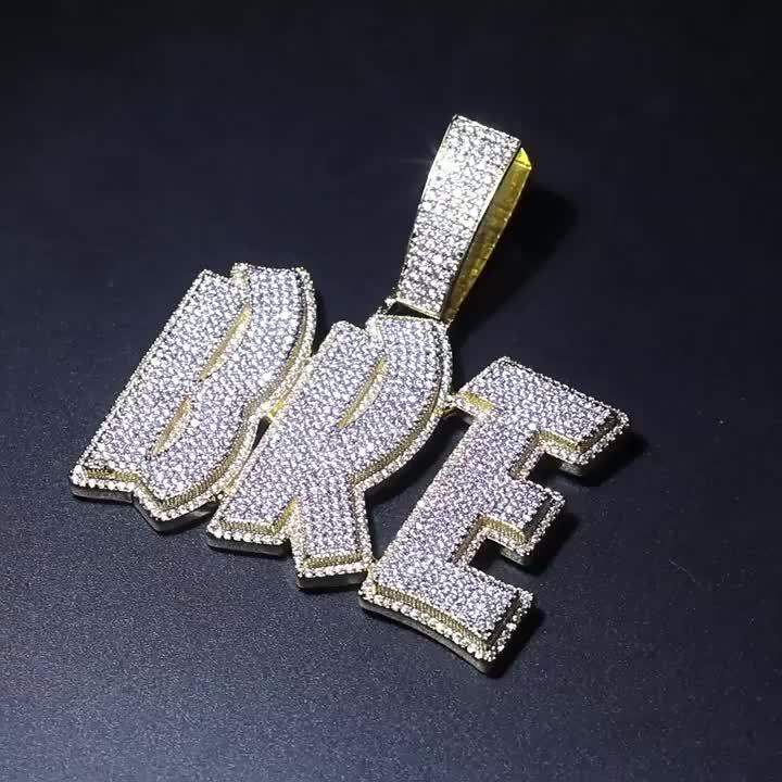 Custom Splice บุคลิกภาพ Big Letter ชื่อจี้สร้อยคอผู้ชาย Hip Hop 5A CZ ...