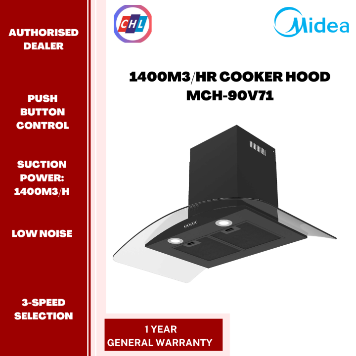 MIDEA [AUTHORISED DEALER] COOKER HOOD CURVED GLASS 1400m3/hr MCH-90V71 ...