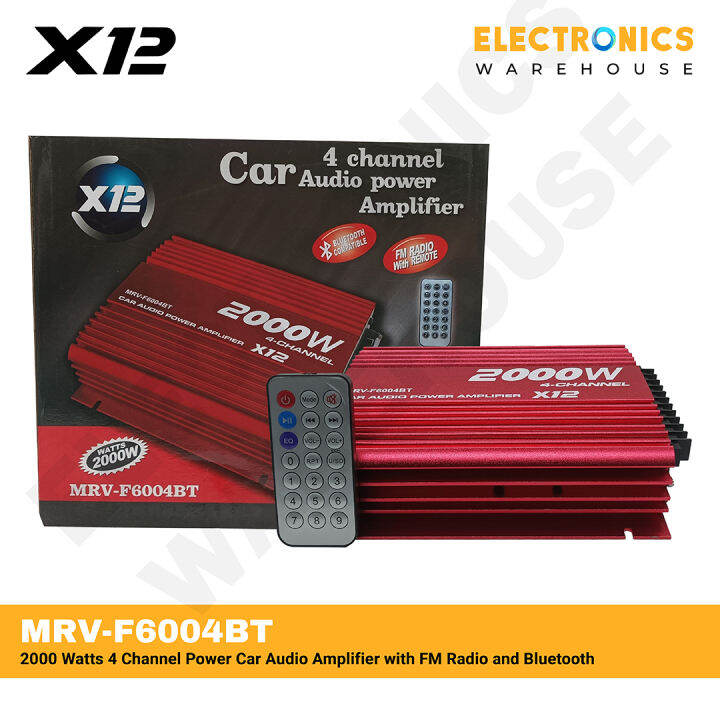 X12 MRV-F6004BT 2000 Watts 4 Channel Power Car Audio Amplifier with FM Radio and Bluetooth Input ...