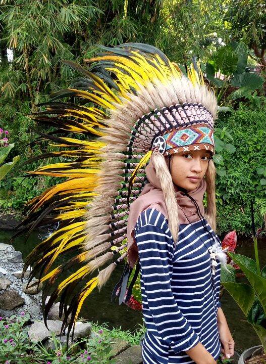 warbonnet / topi indian/ topi pentas seni / topi bulu ayam / baju adat ...