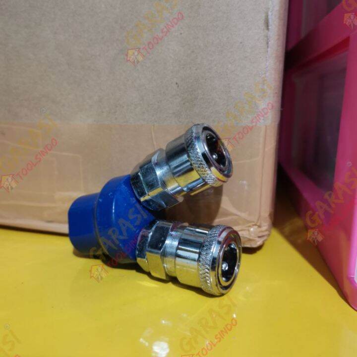 Quick coupler cabang 2 coupler kompresor 2 lobang sambungan selang ...