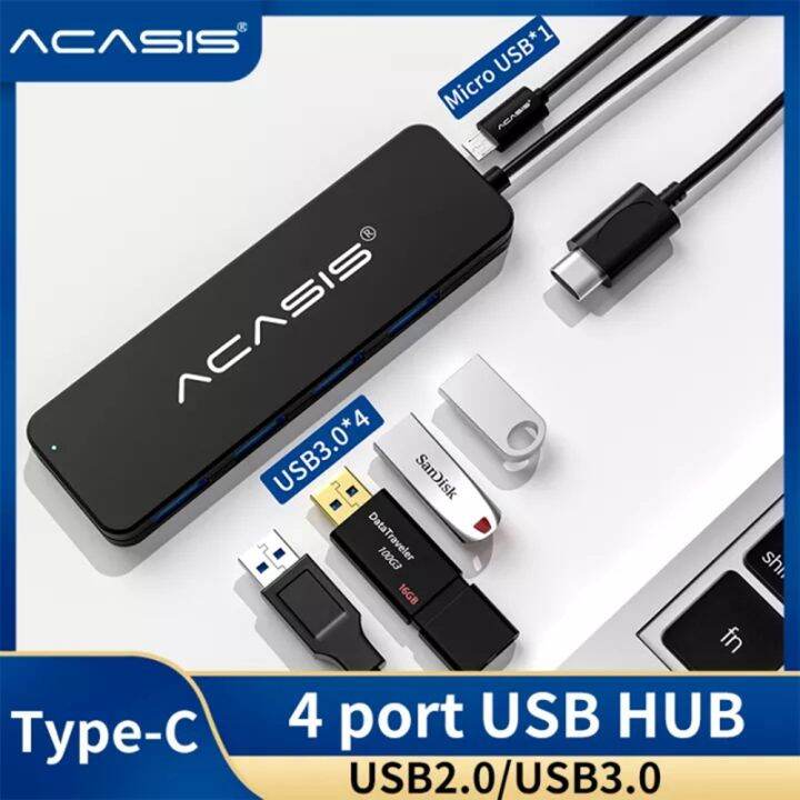 Acasis USB C 4 Port Hub Type C HUB Splitter for Pro Surface USB 2.03.0 HUB Adapter with Micro ...