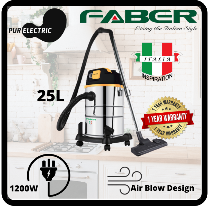 Faber Vacuum FVC-WD POWERVAC 825 25L 1200W Stainless Steel Body Heavy Duty Vacuum Wet and Dry ...