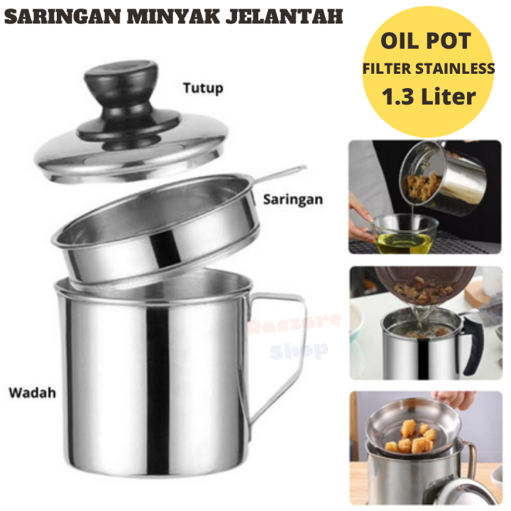 Oil Pot Wadah Saringan Minyak Goreng Stainless Filter Penyaring Sisa ...