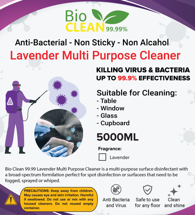 [Ready Stock] BIOCLEAN 99.99 Lavender Non Alcohol Non Sticky Multi ...