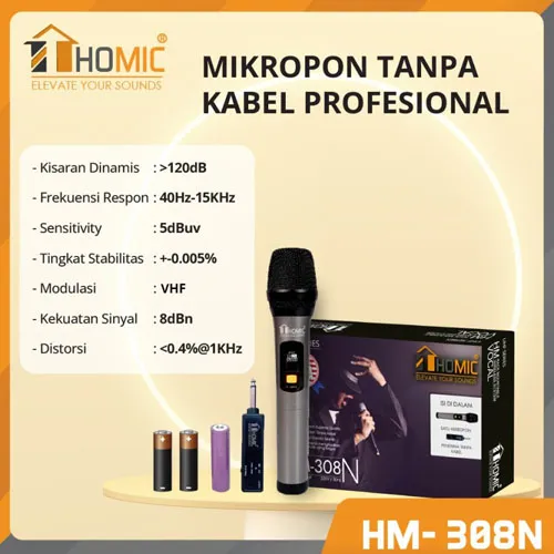 Homic Mic HM-308N Wireless Profesional Microphone Tanpa Kabel SUARA ...