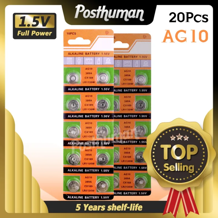 Posthuman AG10 Alkaline watch remote cells 20 Pcs 1.55v lr1130 coin cell button battery ag10 ...