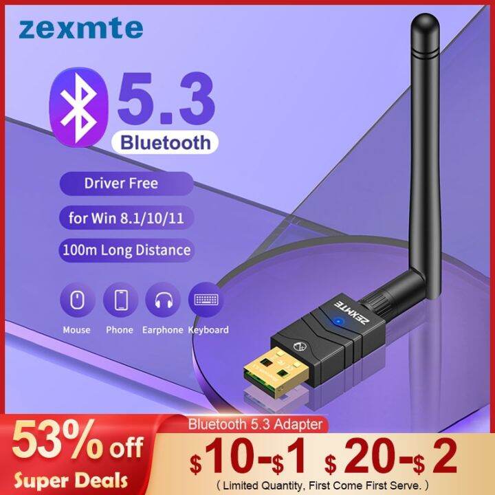 Zexmte 100M Bluetooth 5.3 Adapter ไดร์เวอร์ฟรี USB Bluetooth Dongle ...