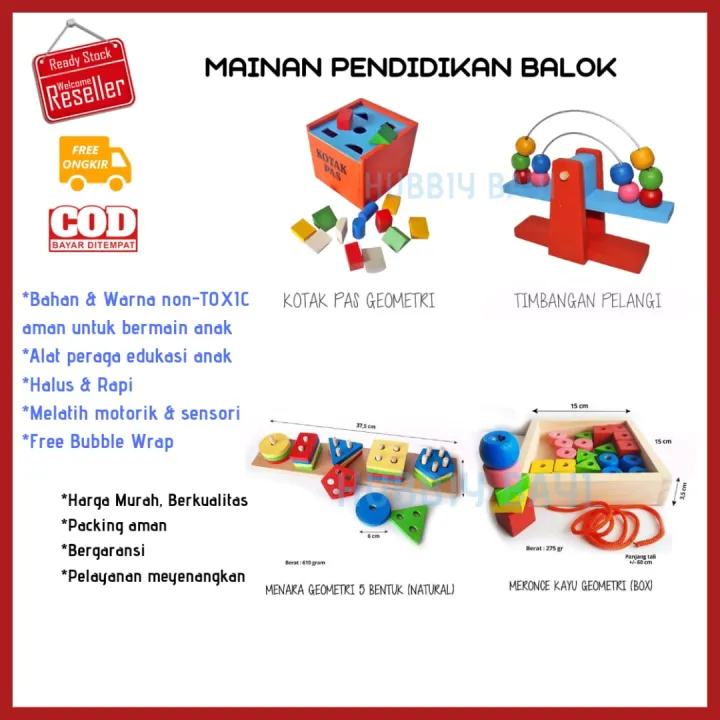BEST SELLER MAINAN BALOK ALAT PERAGA EDUKASI anak bayi balita tk paud ...