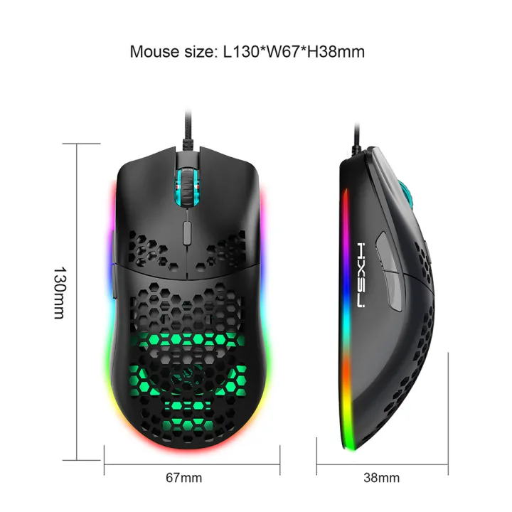 HXSJ J900 USB Wired Gaming Mouse RGB Gaming Mouse with Six Adjustable DPI Ergonomic Design for ...