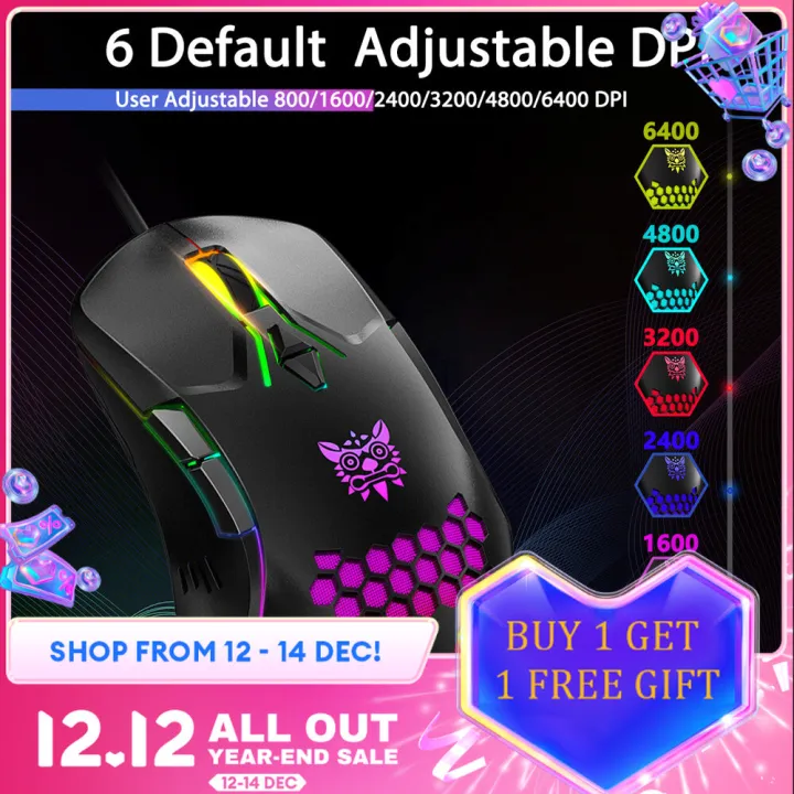 ONIKUMA CW902 Gaming Mouse Gaming PS4 Internet Cafe Optical Mouse RGB Wired Mechanical Mouse ...