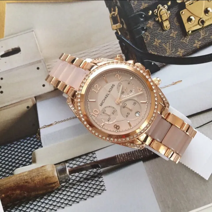 MK5943 Michael Kors Ladies Blair Rose Gold Plated Chronograph Watch ...