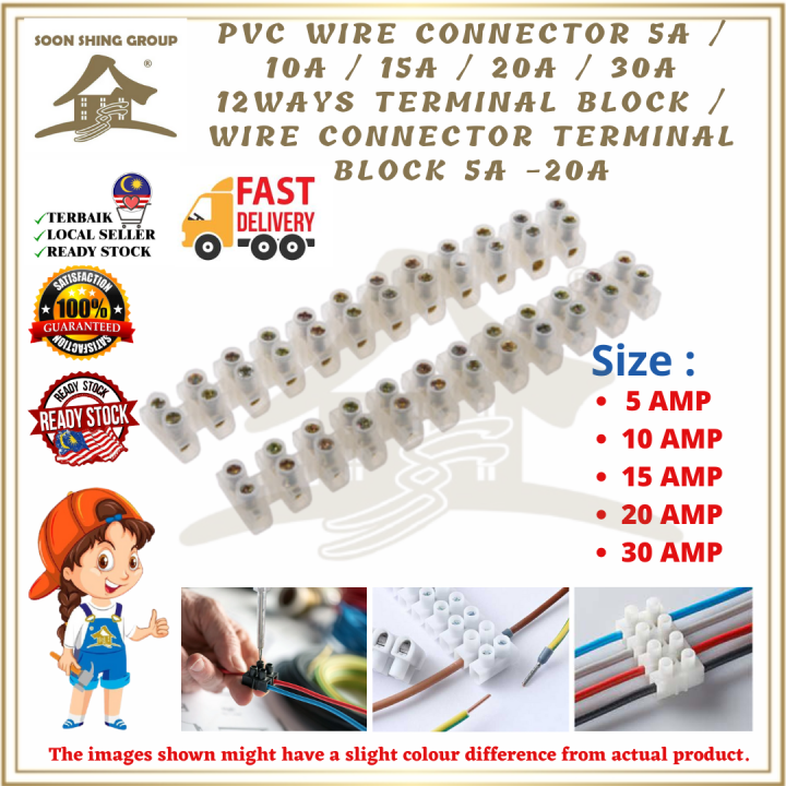 PVC WIRE CONNECTOR 5A / 10A / 15A / 20A / 30A 12WAYS TERMINAL BLOCK / Wire Connector Terminal ...