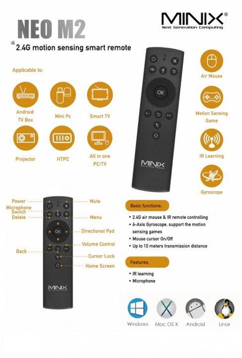 MINIX NEO M2 Remote 2.4G Motion Sensor Air Mouse Voice Android TV Box ...