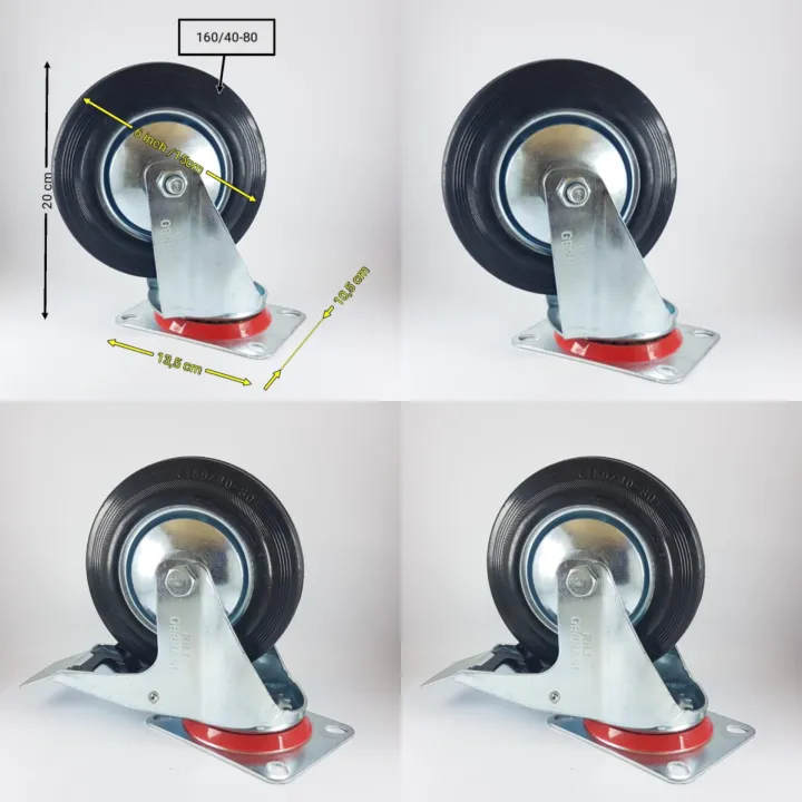 roda 6" 1set (2HR+2M) inch roda karet 6 inchi roda troli trolley ...