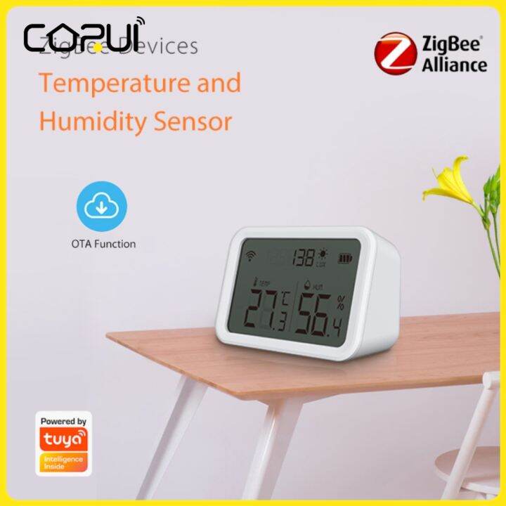 【LF】 Corui zigbee wi fi sensor de umidade temperatura inteligente aprimorar app sem fio detector ...