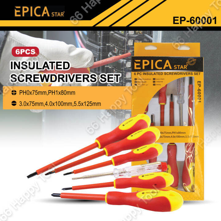 Epica Star 6pcs Insulated Screwdriver Kit Pozidriv Slotted Screwdrivers with PRO VDE Hand Tool ...