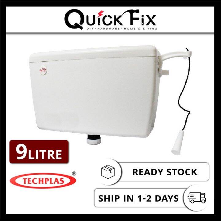 QuickFix TECHPLAS High Level Toilet Cistern With Rope Handle PVC 9L ...