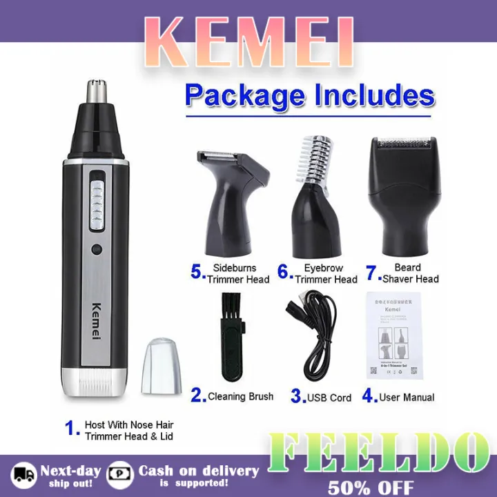 Kemei Original 4 In 1 Electric Shaver Nose Hair Beard Eyebrow Ear ...