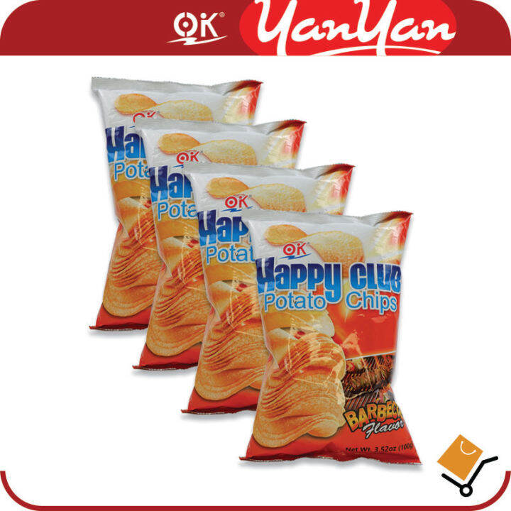 OK Yan Yan Happy Club Potato Chips Barbecue Flavor 100g Set of 4 ...