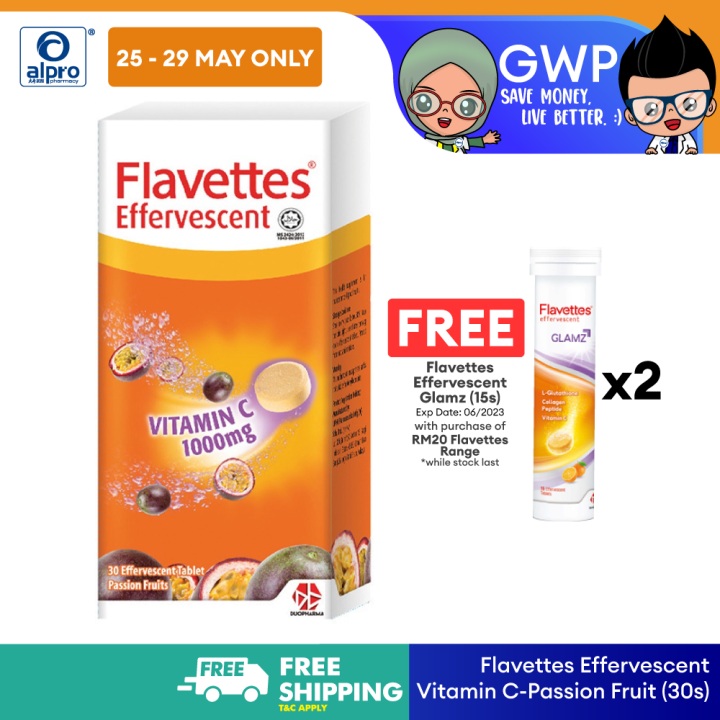 Flavettes Effervescent Vitamin C - Passion Fruit (1000mg x 30s) | Lazada