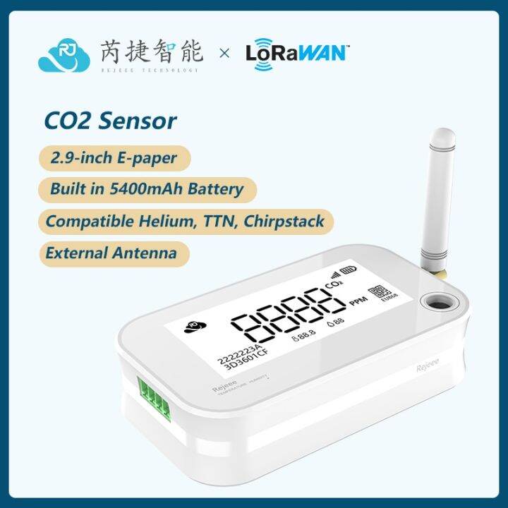 Rejeee Lorawan CO2 Sensor With 2.9-Inch E-Paper, Built In 5400Mah ...