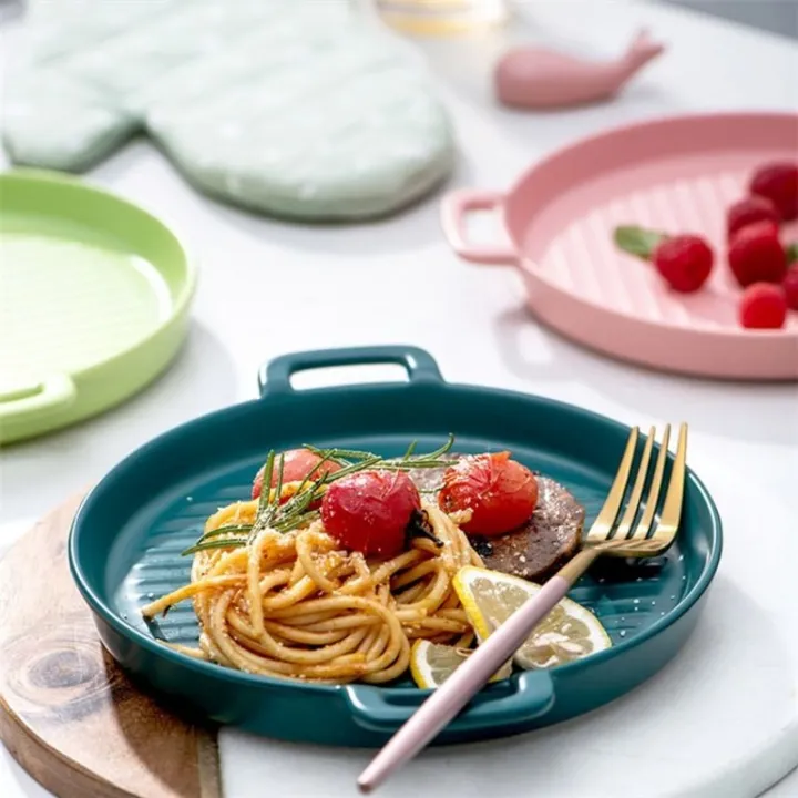 Ceramic Circle Plate with Handle (22*18.5*2.5cm) | Lazada PH