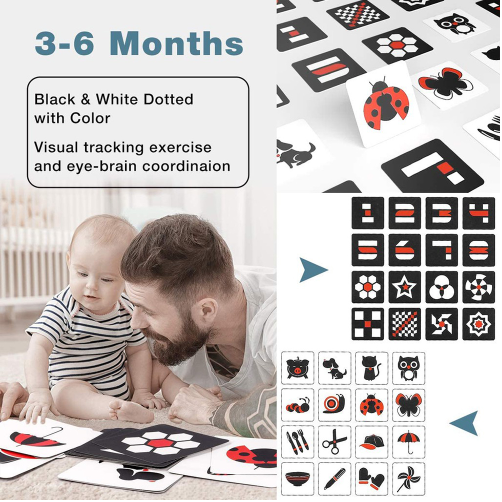 Montessori Baby Visual Stimulation Card Toys Black White Flash Cards ...
