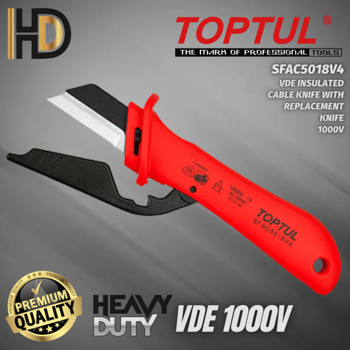TOPTUL VDE Insulated Cable Knife With Replaceable Blade / 1000V VDE Insulated Cable Knife ...