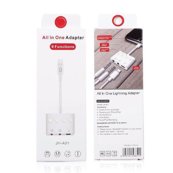 JH-A01 All in One Lightning Bluetooth Adapter 9 Function 3.5mm Audio ...