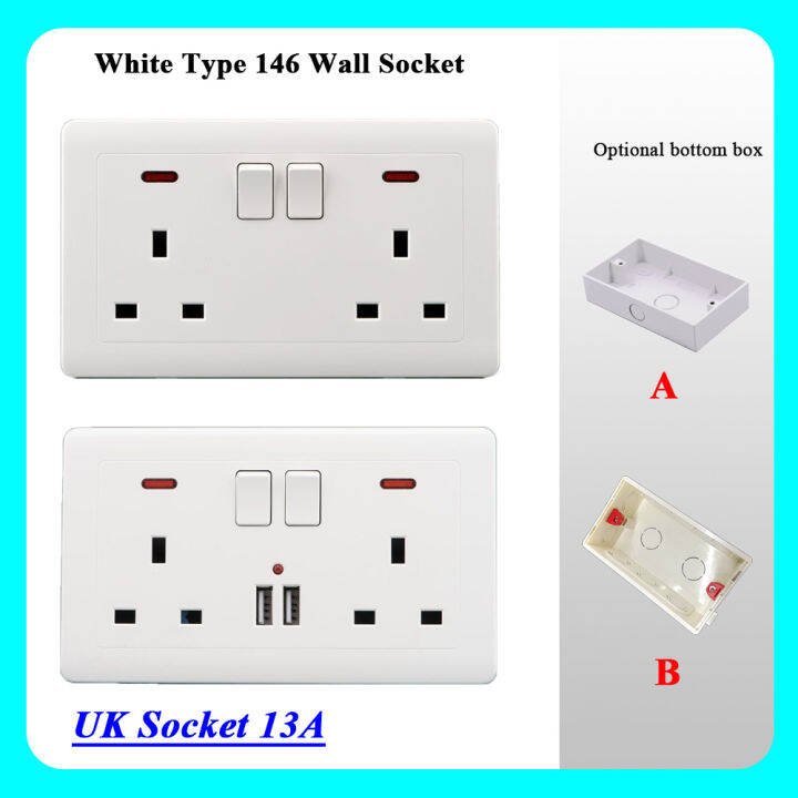 Lsg Uk Standard Type 13a Electrical Socket 146 Type Receptacle Dual 3 Hole Usb 5v 2 1a Port