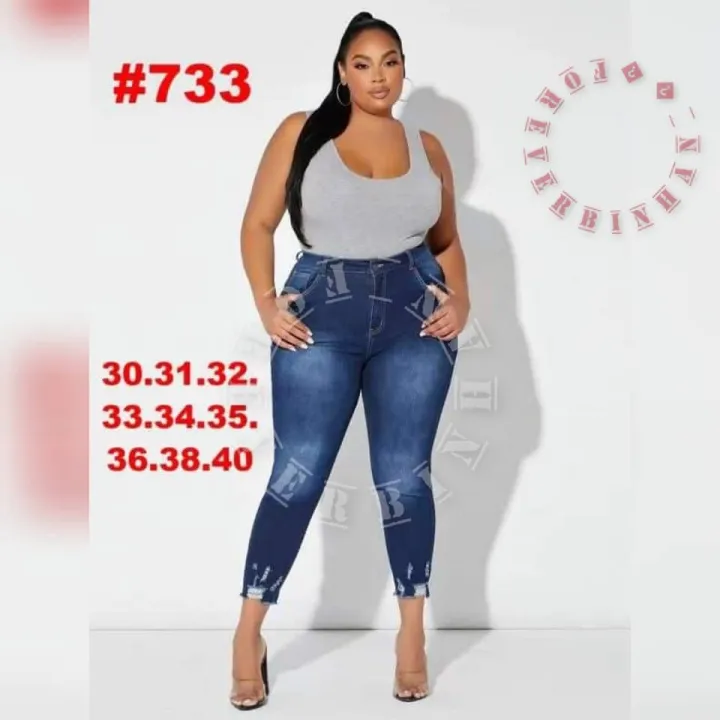 August maong denim highwaist Plus size SKINNY stretchable TATTERED PANTS for womens 733 | Lazada PH