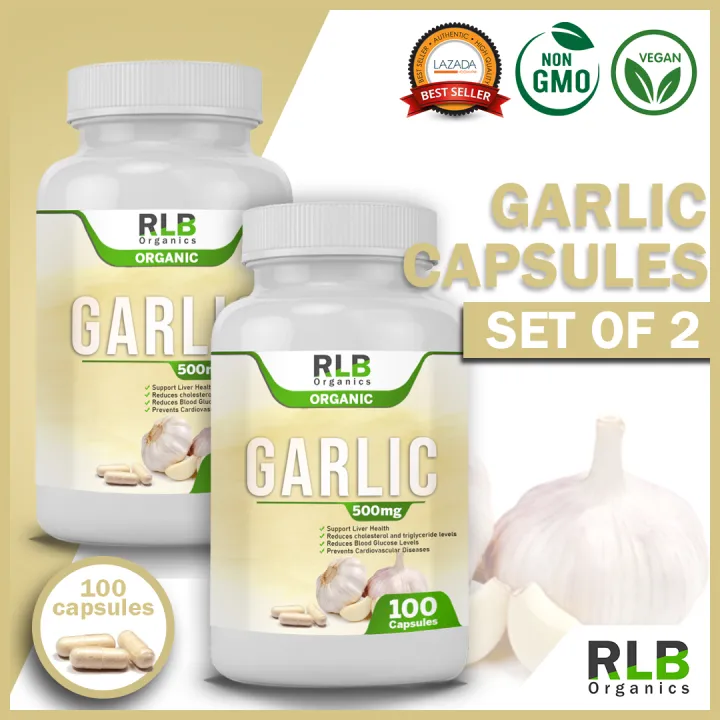 Set of 2 - Garlic Capsules (100 Capsules) - 100% Organic Pure Natural ...