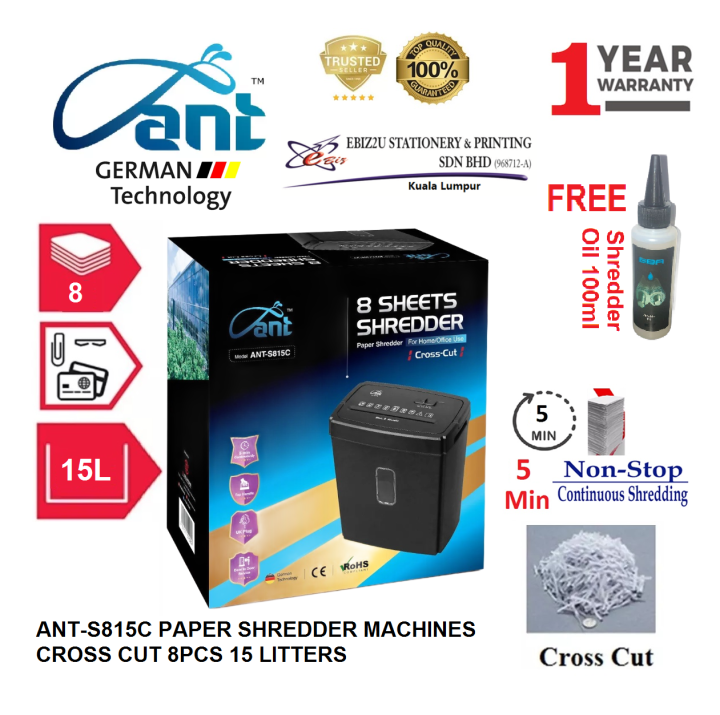 ANT-S815C PAPER SHREDDER MACHINES CROSS CUT 8PCS 15 LITTERS WITH 1YEAR ...