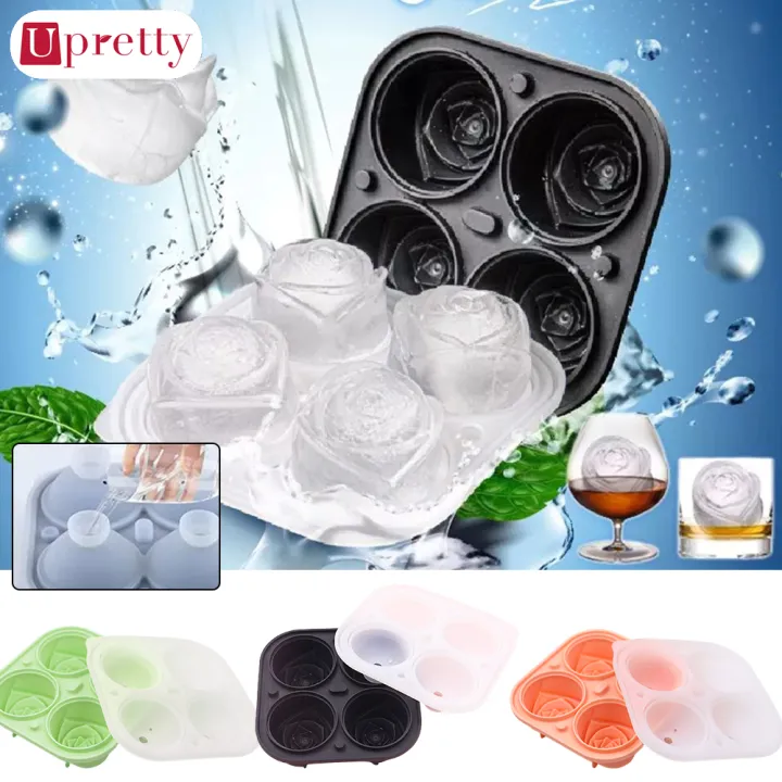 Upretty 4 Cavity Silicone Rose Ice Ball Maker Easy Release Large ...